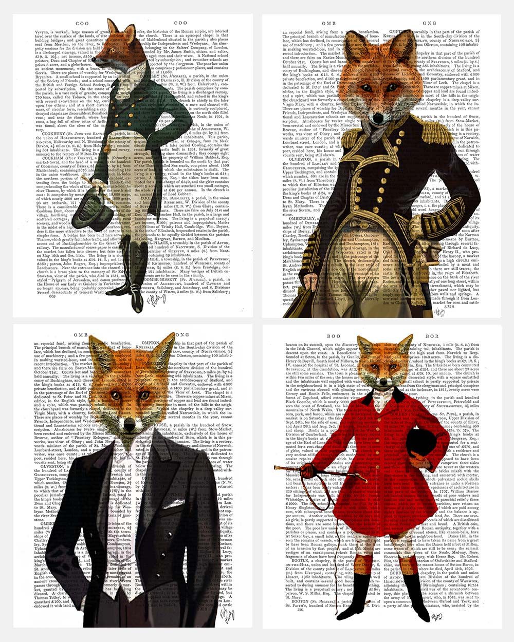 The Foxy Collection Gallery Set 4 Book Prints, Art Print, Canvas art ...