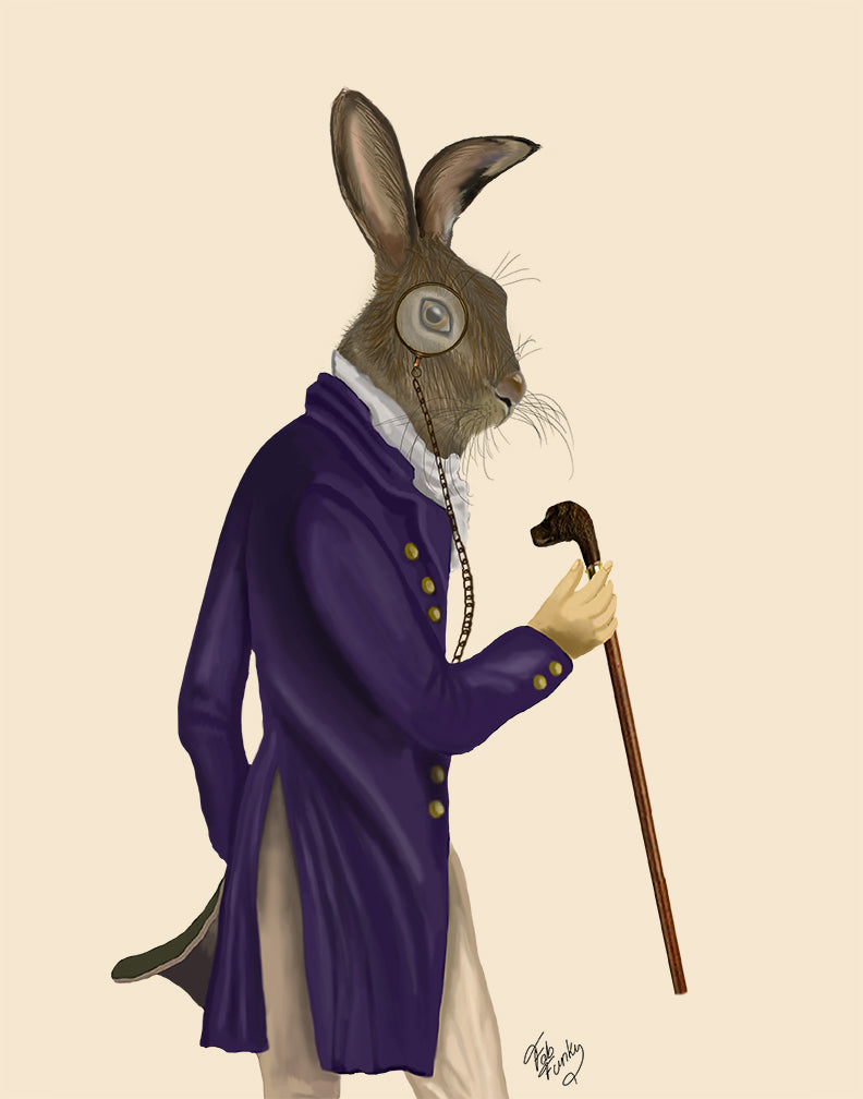 Hare In Purple Coat Art Print, Wall Art — FabFunky