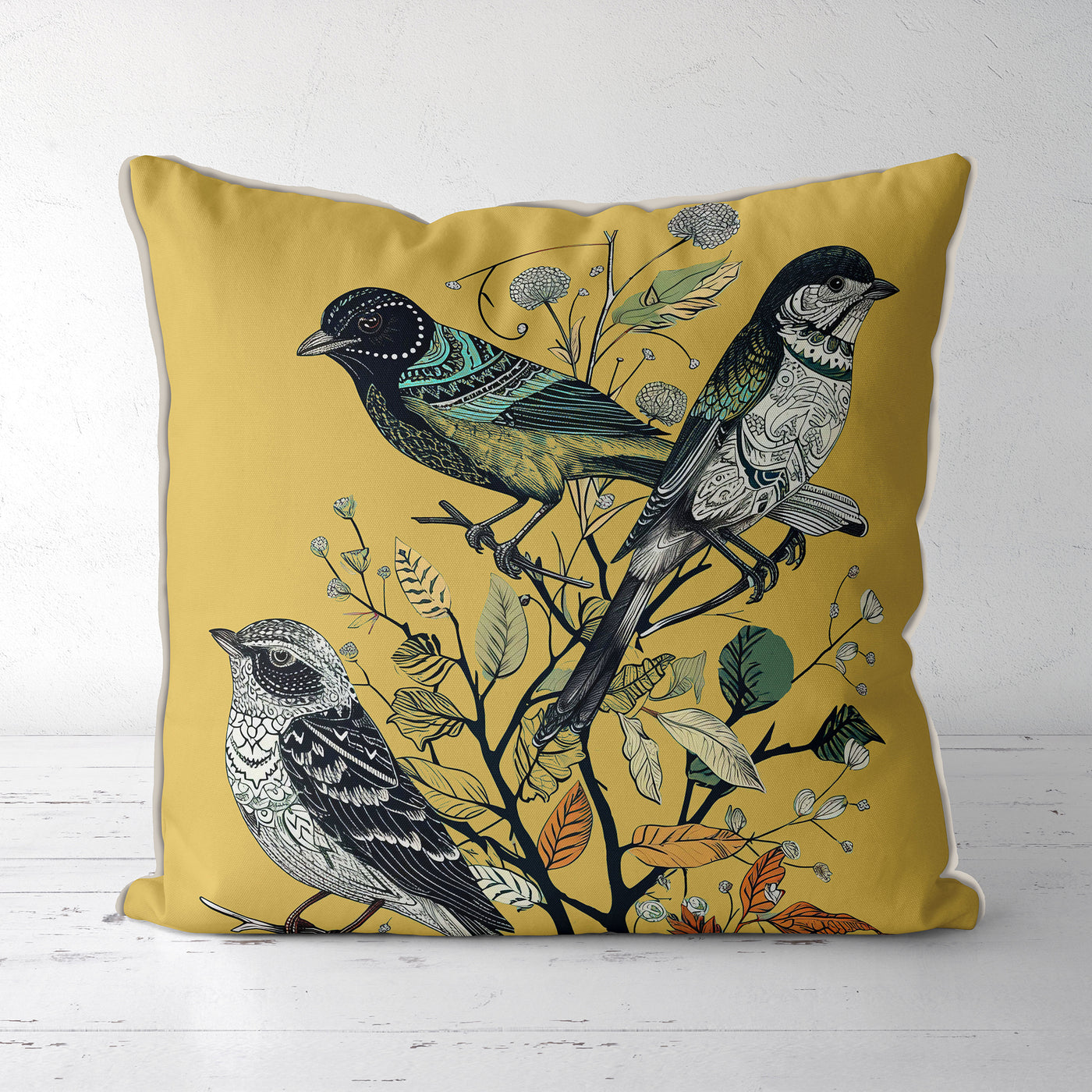 Fancy Flock 5 Bird Cushion Throw Pillow Cover — FabFunky