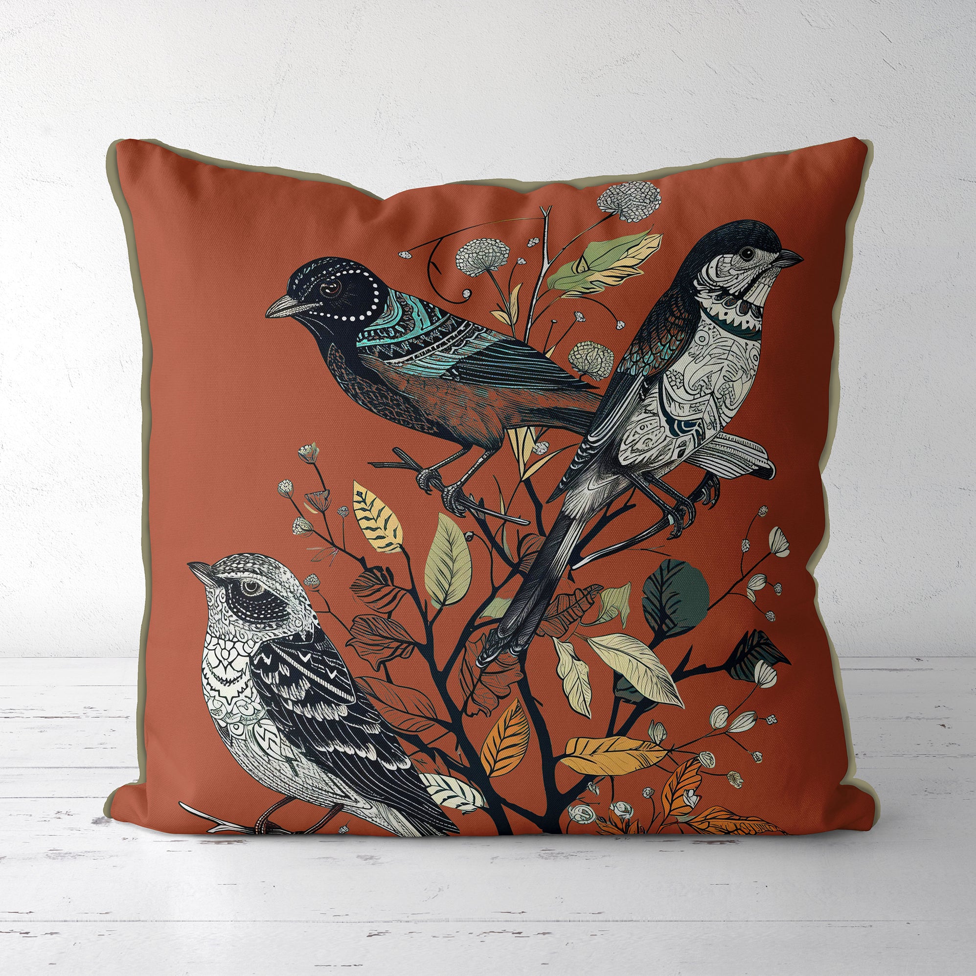 Fancy Flock 5 Bird Cushion Throw Pillow Cover — FabFunky