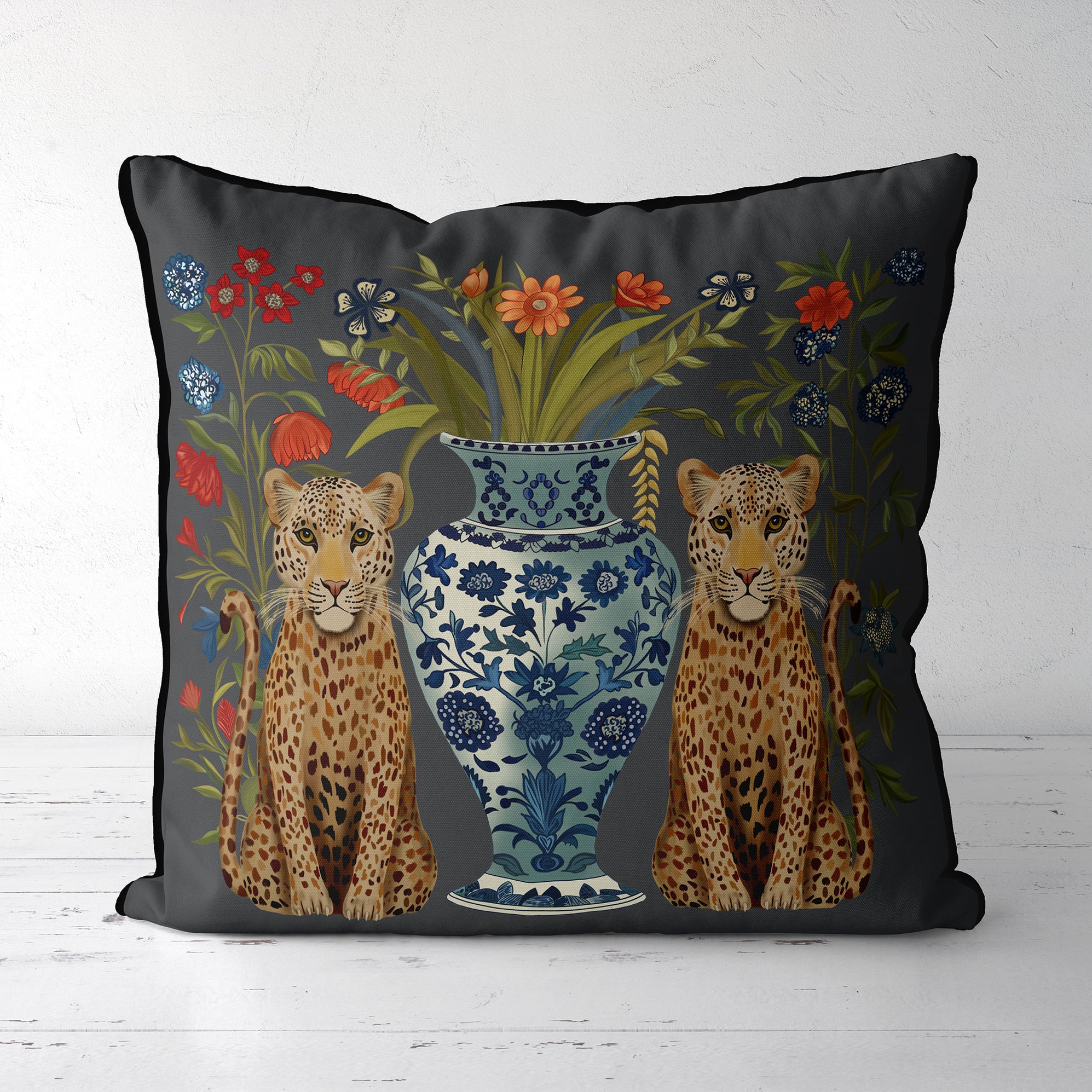 Chinoiserie Leopard Bouquet Twins Cushion Pillow Choice of Luxury Velv ...