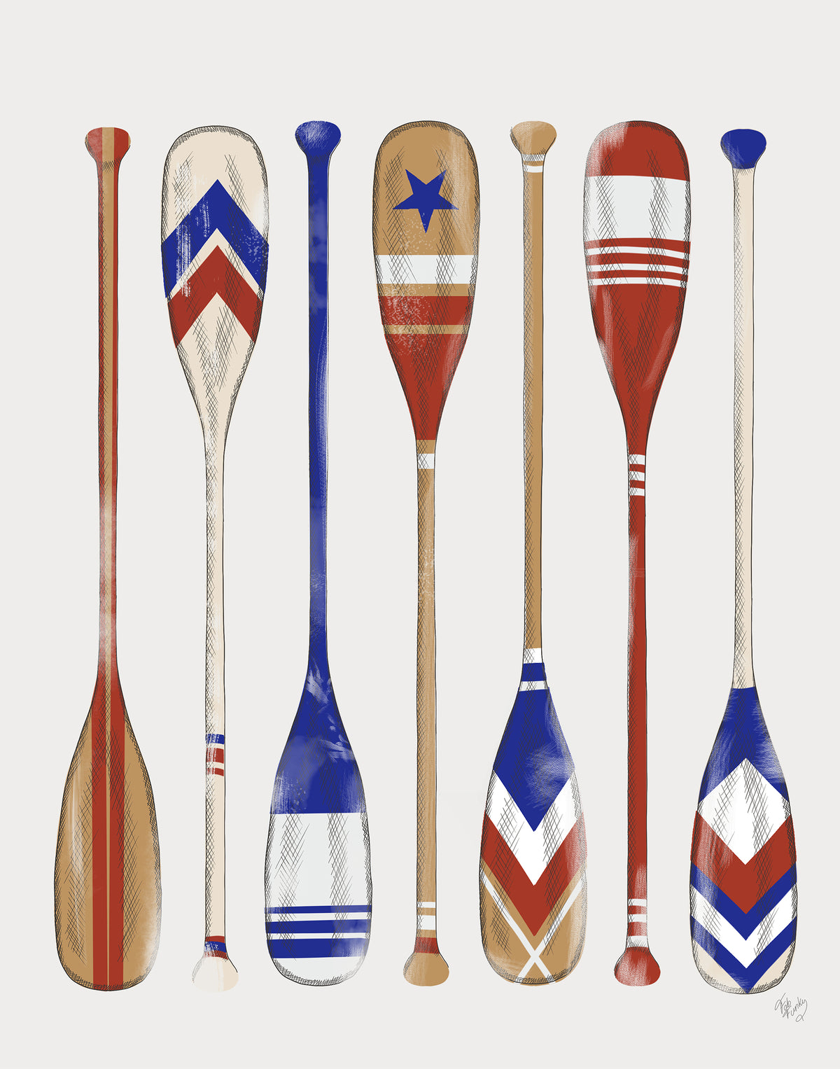 Vintage Style Oars Patriotic Design 1 Art Print, Wall Art — FabFunky