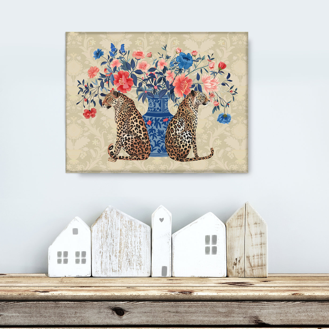 Chinoiserie Leopards and Blue Vase Art Print, Canvas art — FabFunky