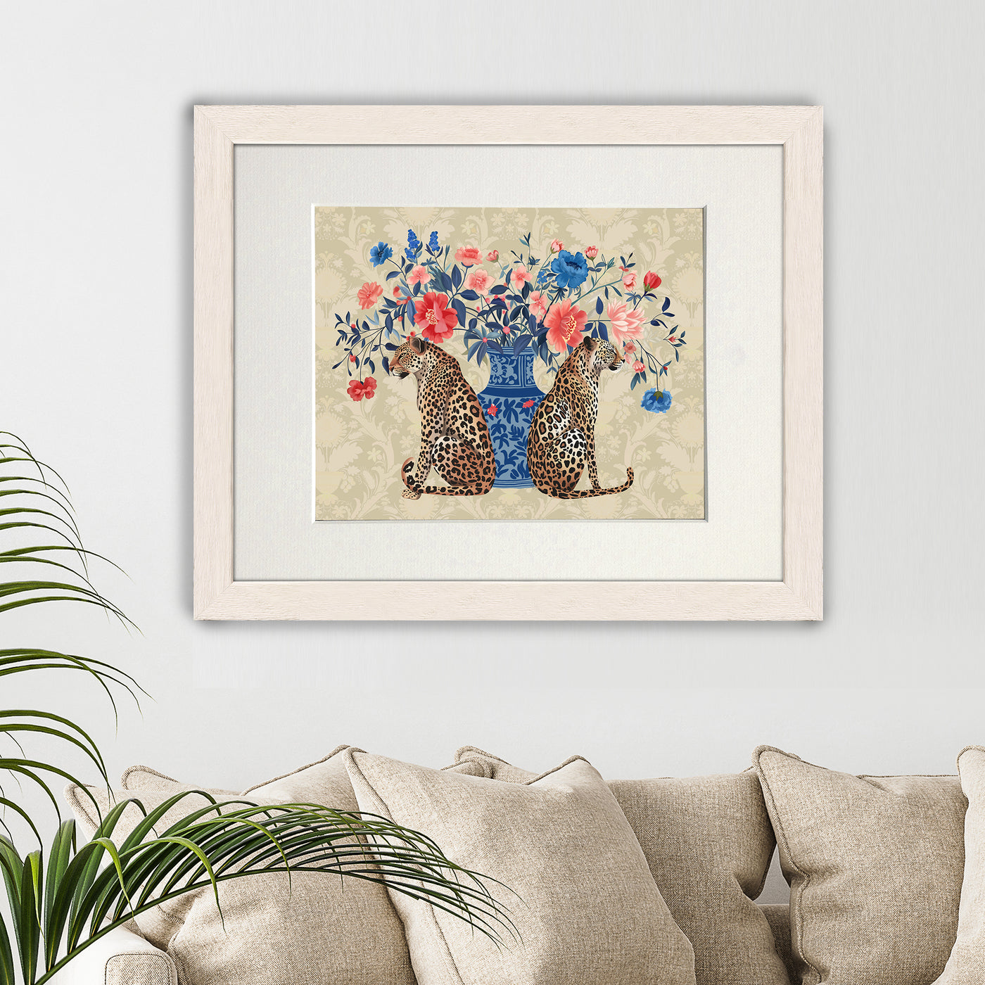 Chinoiserie Leopards and Blue Vase Art Print, Canvas art — FabFunky