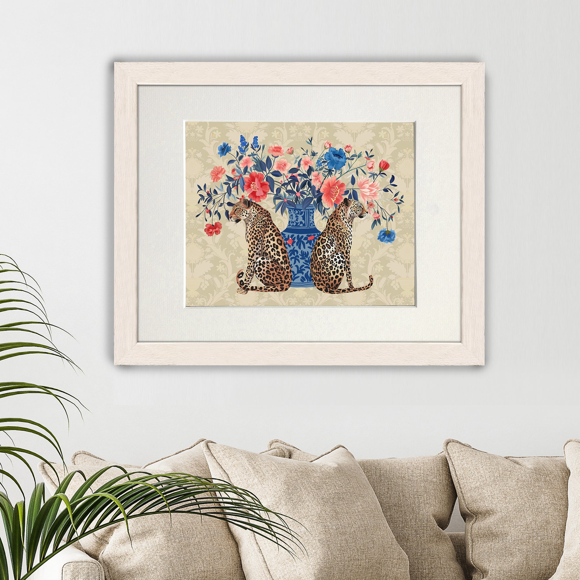 Chinoiserie Leopards and Blue Vase Art Print, Canvas art — FabFunky