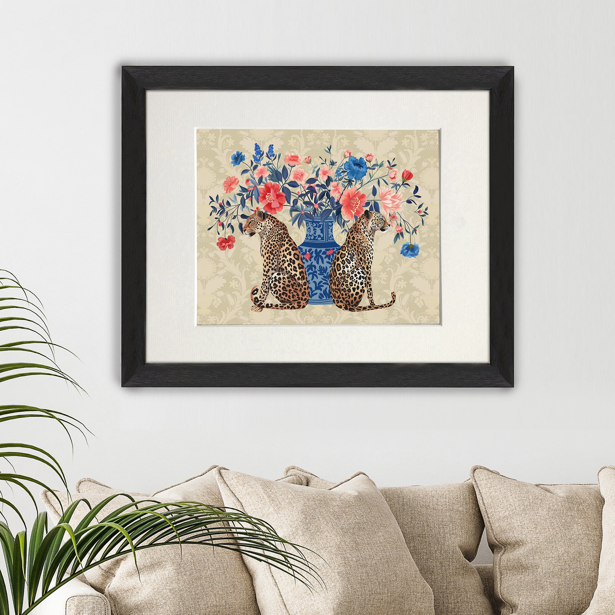 Chinoiserie Leopards and Blue Vase Art Print, Canvas art — FabFunky