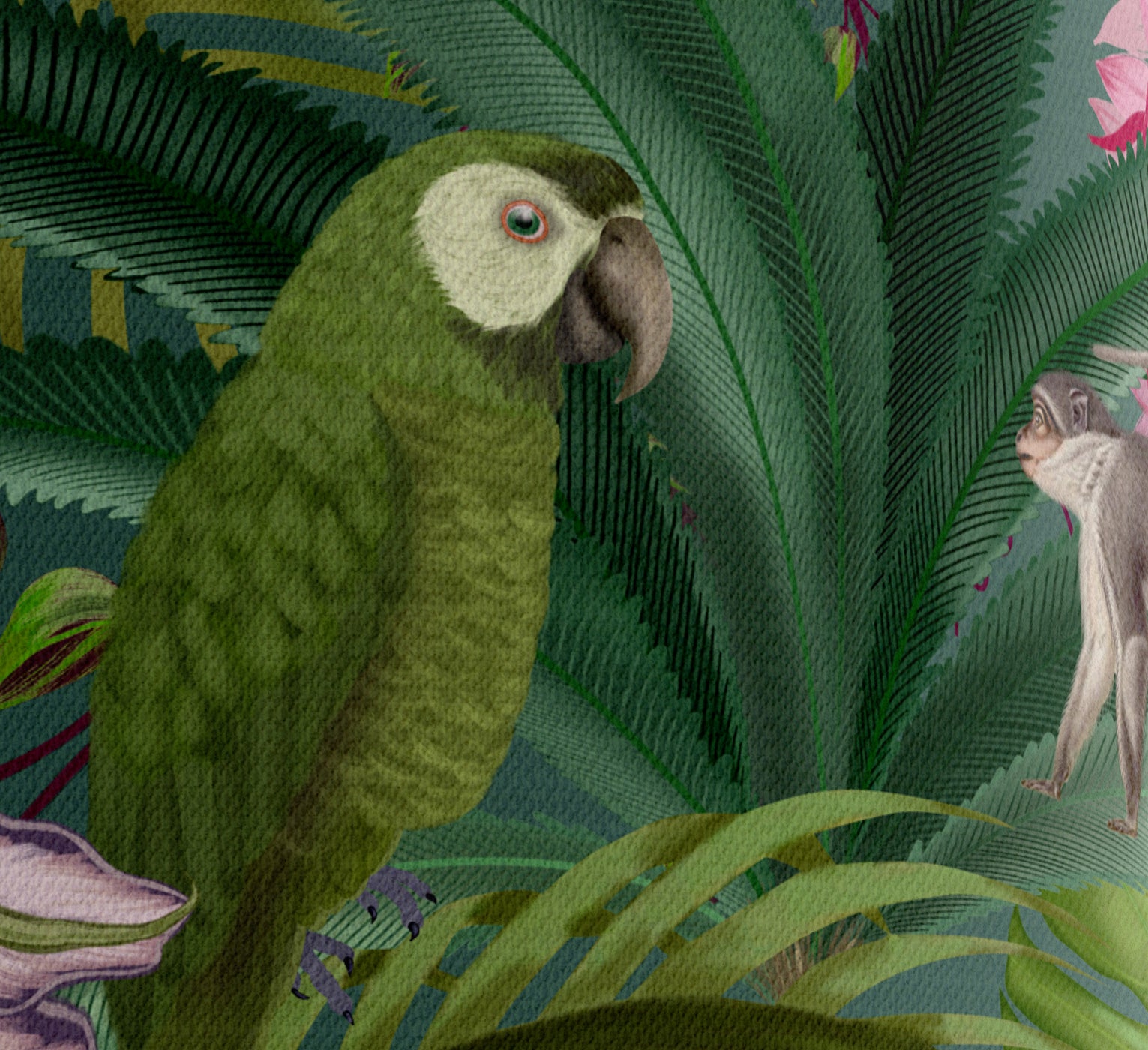 Tropical Lamp shade Rainforest Green Parrots, Drum, Pendant Lighting ...