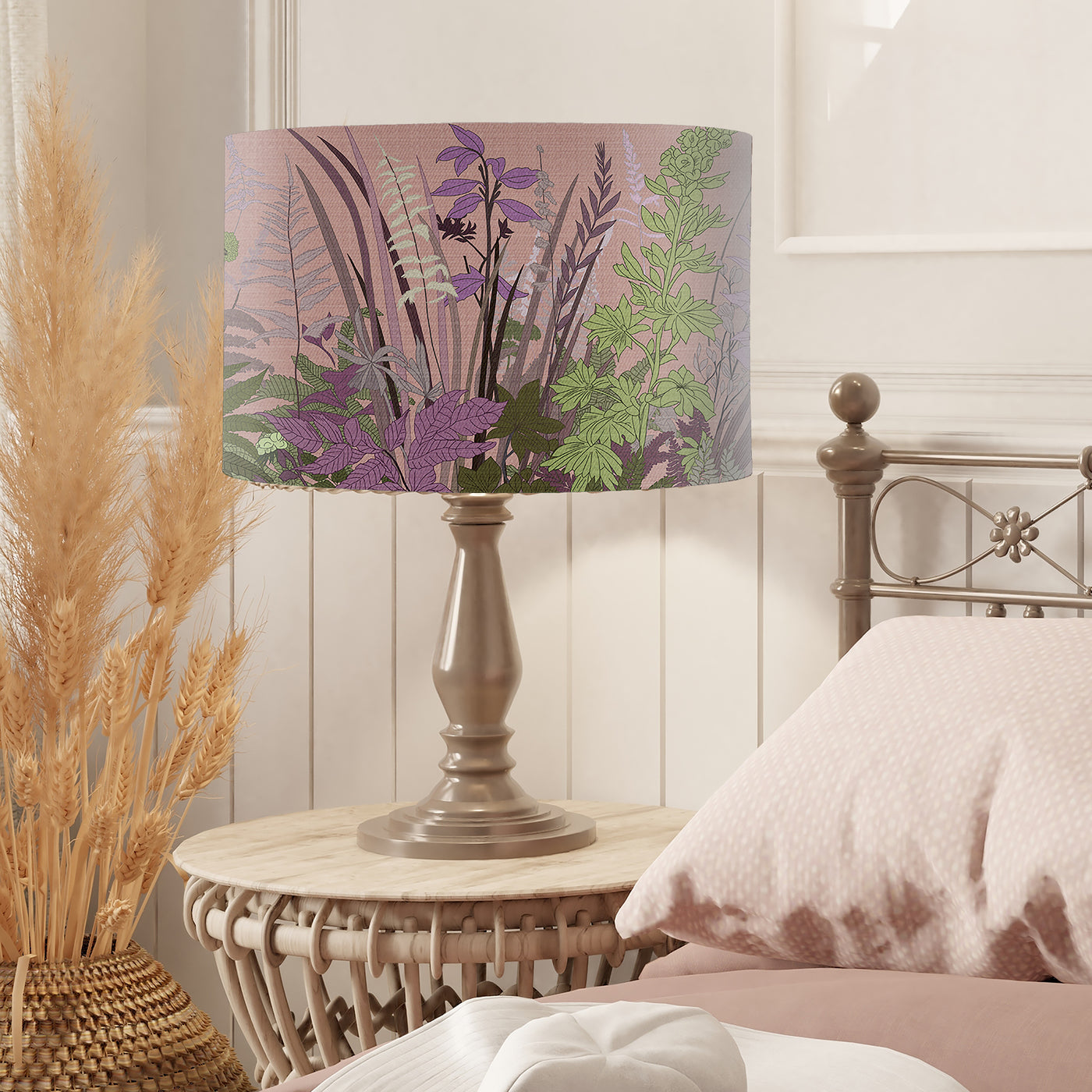 Hedgerow Blush,Botanical Lamp shade, Drum, Pendant Lighting — FabFunky