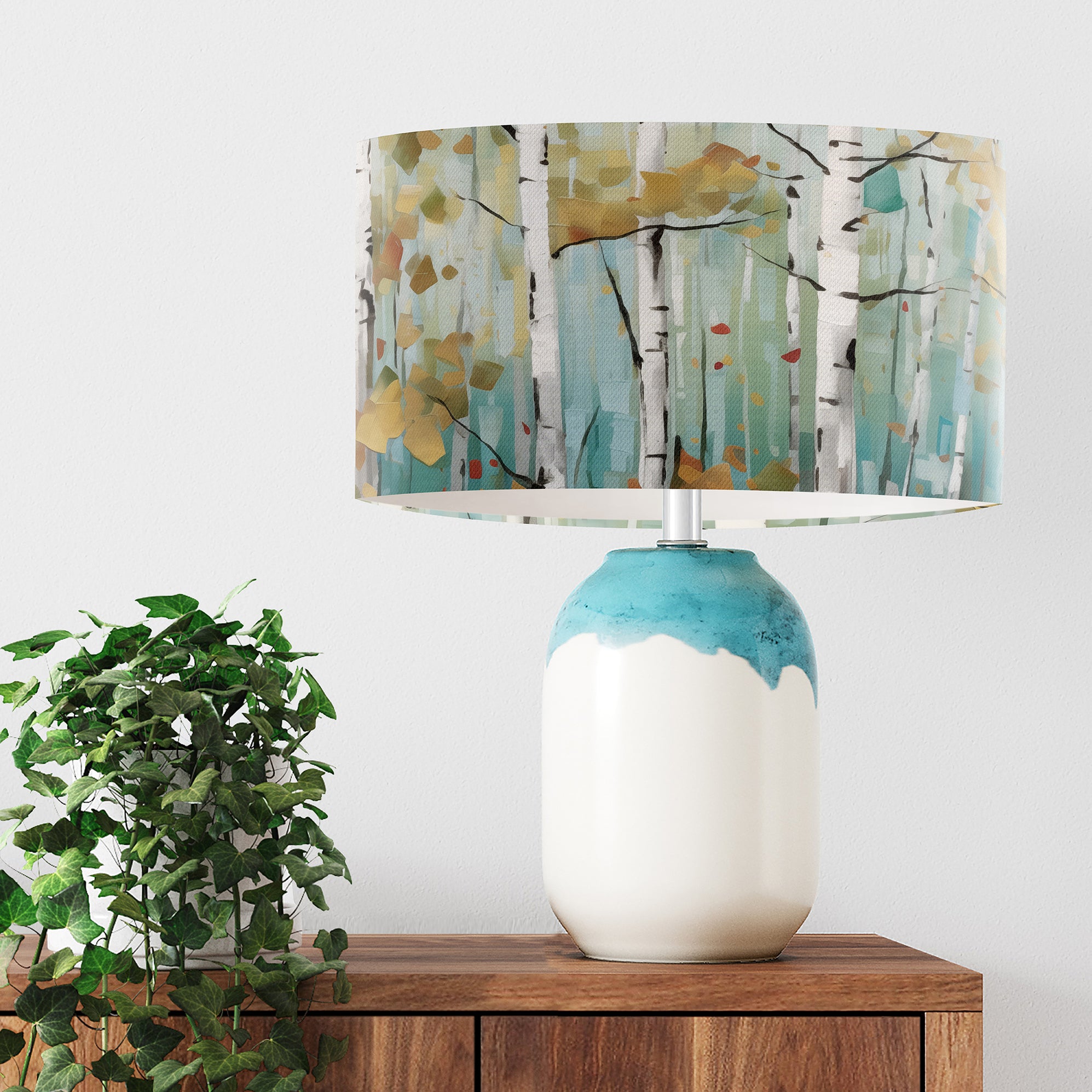 Birch Trees Lamp shade, Scandi Forest Drum Shade, Pendant Lighting ...