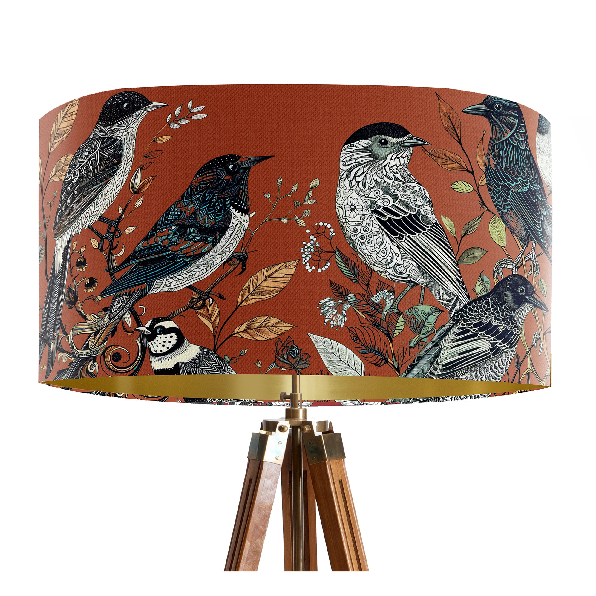 Bird Lampshade, Fancy Flock Rust, Bird Drum Shade, Ceiling Pendant ...
