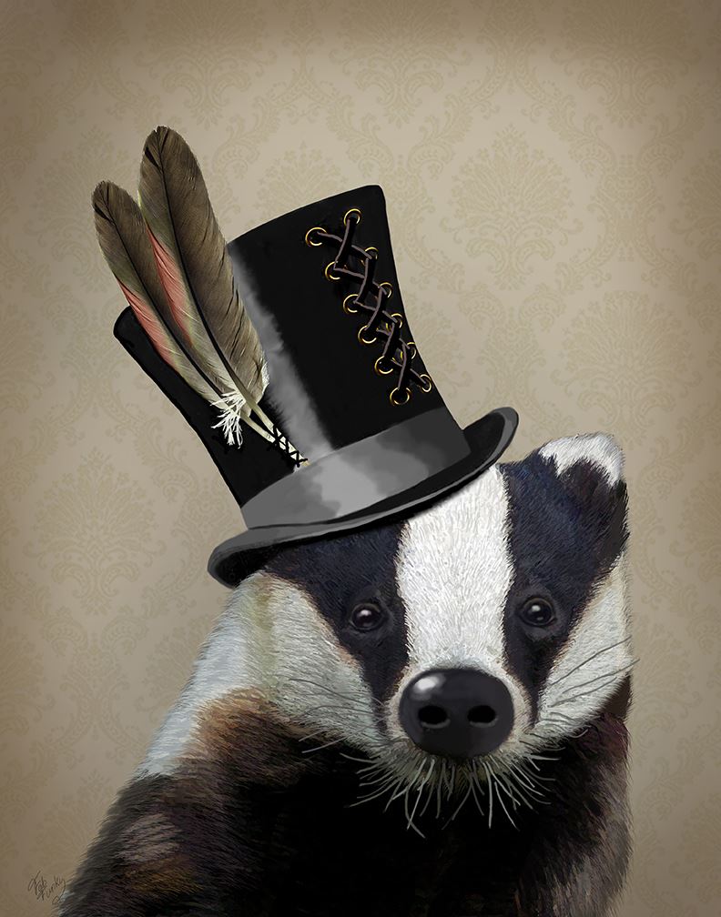 Steampunk Badger in Top Hat, Art Print, Canvas Wall Art — FabFunky