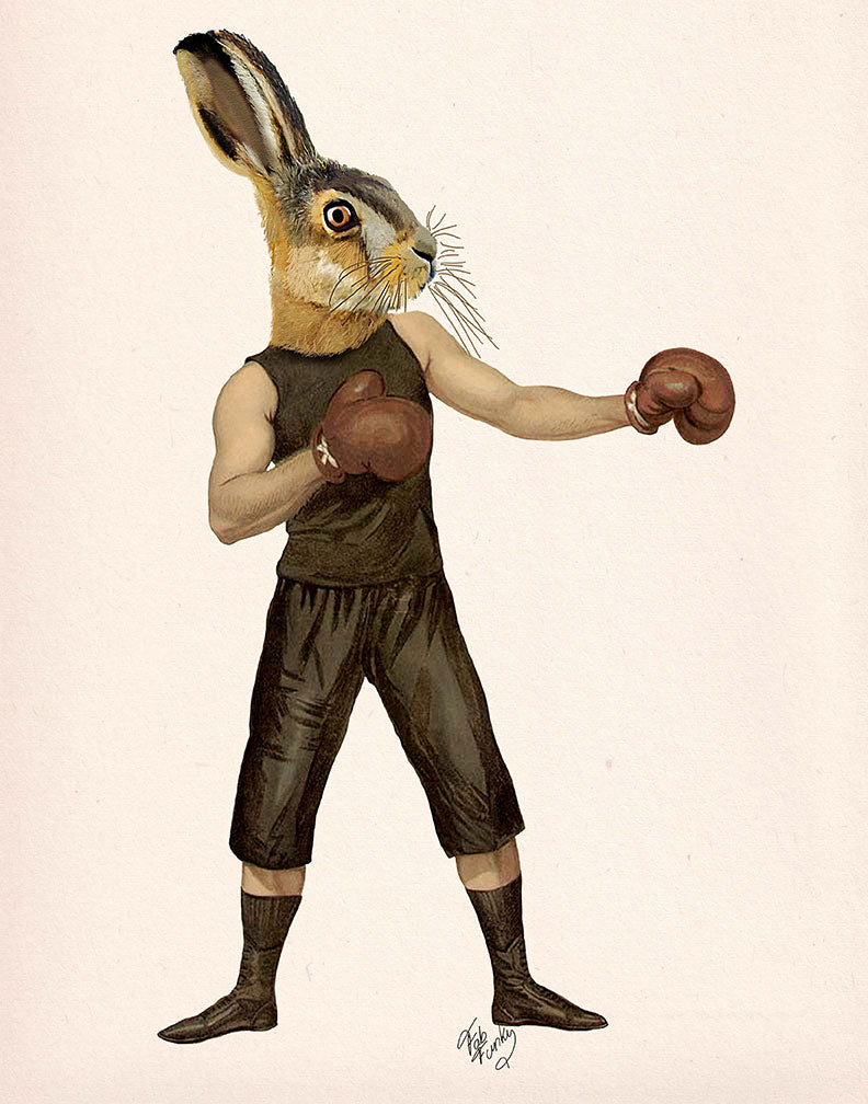 Boxing Hare, Animal Art Print, Wall Art — FabFunky
