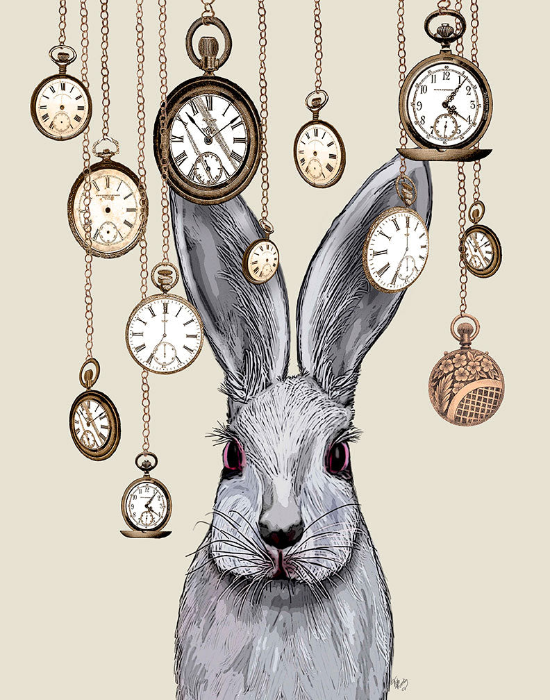 Rabbit Time on Cream, Art Print, Canvas Wall Art — FabFunky