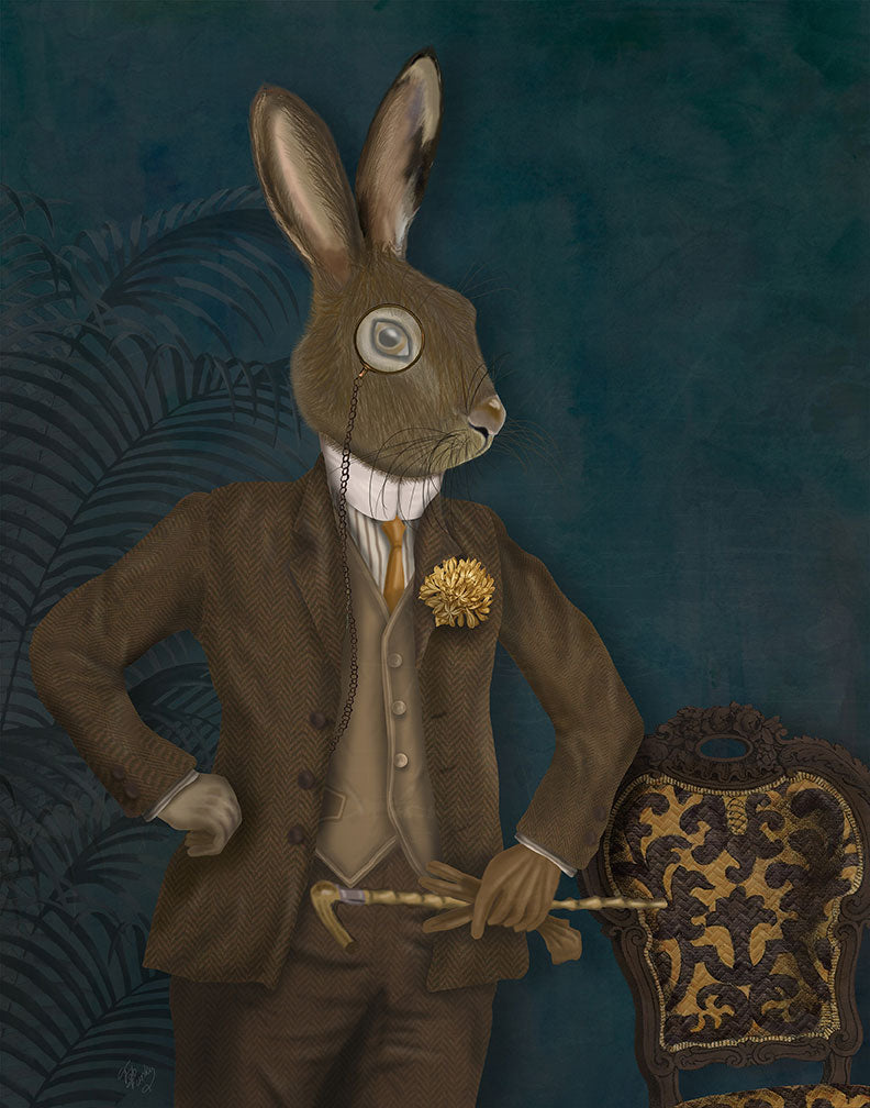 Dapper Hare, Dark, Art Print, Canvas Wall Art — FabFunky