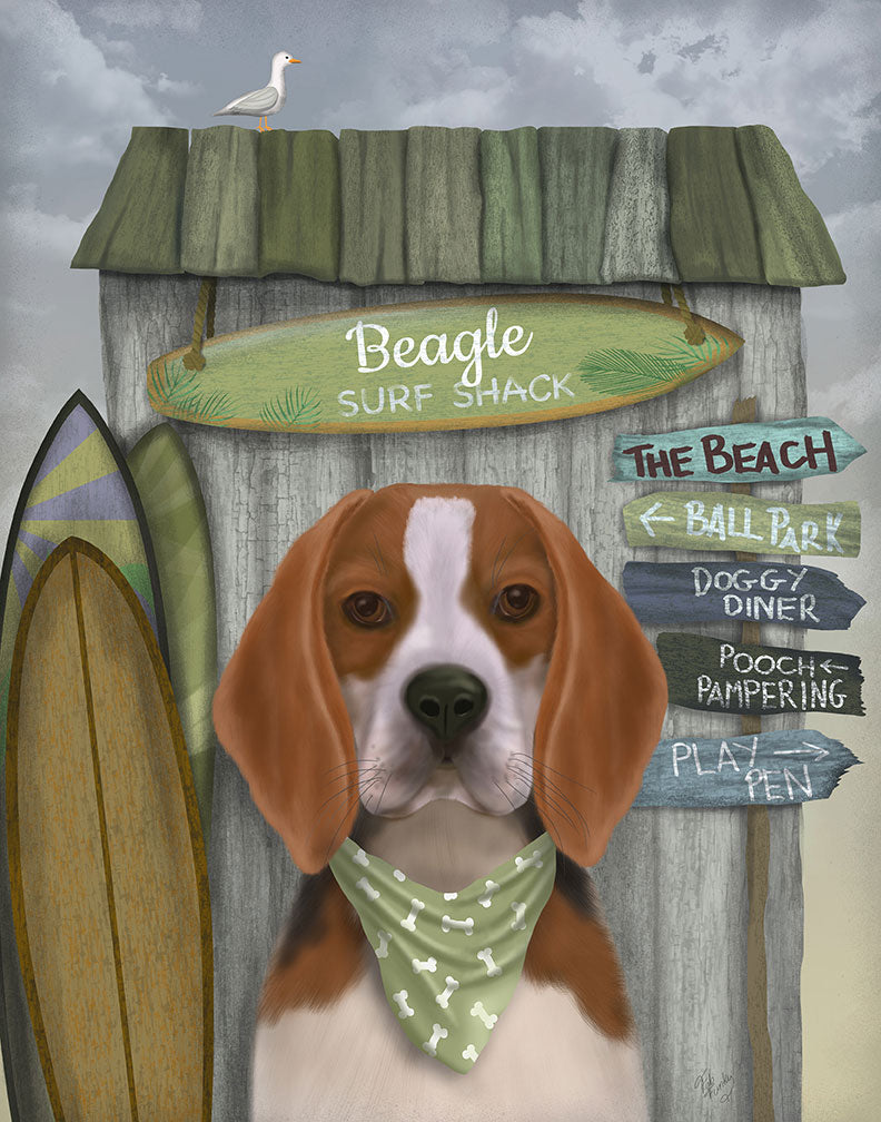 Beagle Surf Shack, Dog Art Print, Wall art — FabFunky