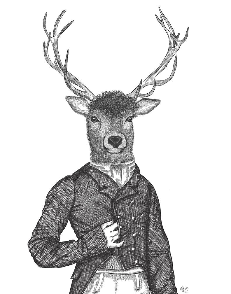 Portrait of Deer Top Hat and Tails, Limited Edition Print of drawing ...