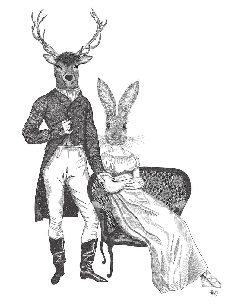Mr Deer and Mrs Rabbit, Limited Edition Print of drawing — FabFunky