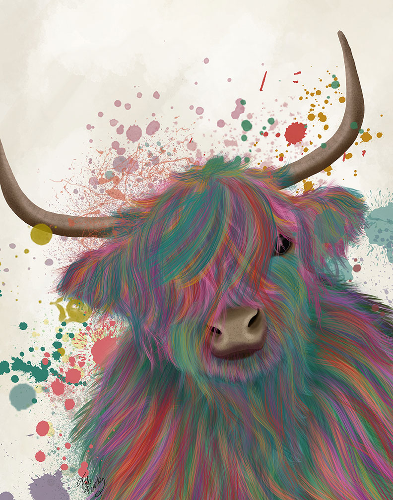 Highland Cow 1, Multicolour, Portrait, Animal Art Print — FabFunky