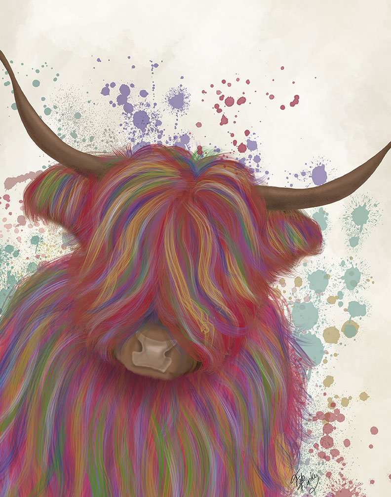 Highland Cow 3, Multicolour, Portrait, Animal Art Print — FabFunky