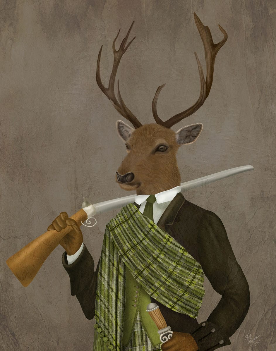 Scottish Deer Colonel Hamish Haggis, Portrait, Art Print, Canvas, Wall ...
