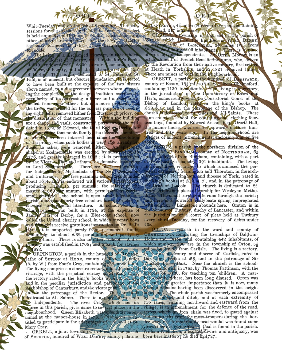 Monkey On Plinth 1, Chinoiserie Antiquarian Book Prints, Art Print ...