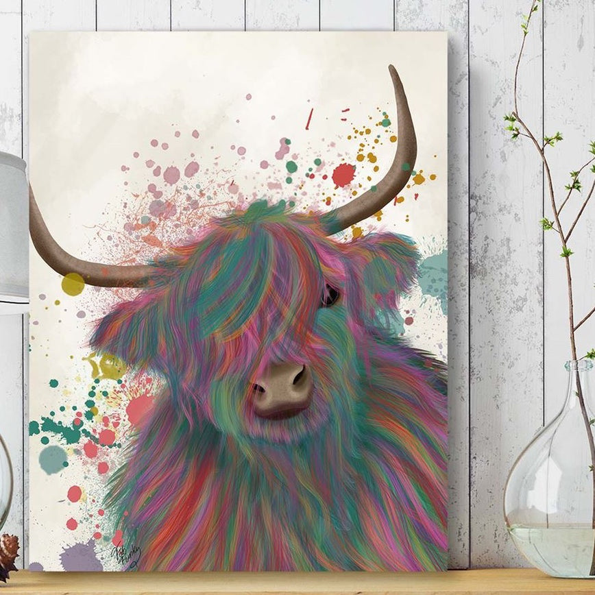 Highland Cow 1, Multicolour, Portrait, Animal Art Print — FabFunky