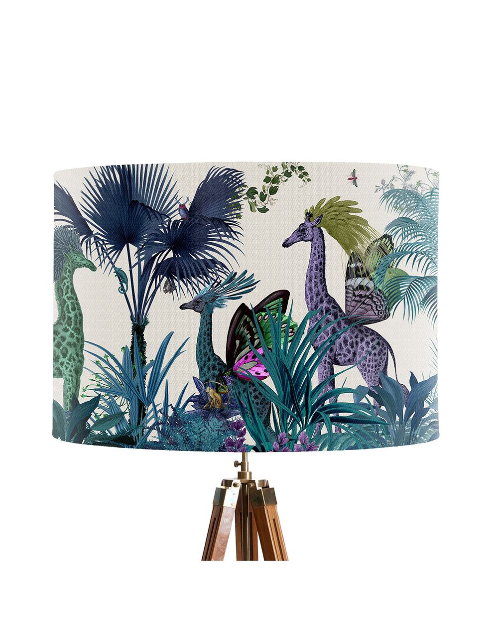 Tropical Giraffes, Blue, Lamp shade, Drum, Pendant Lighting — FabFunky