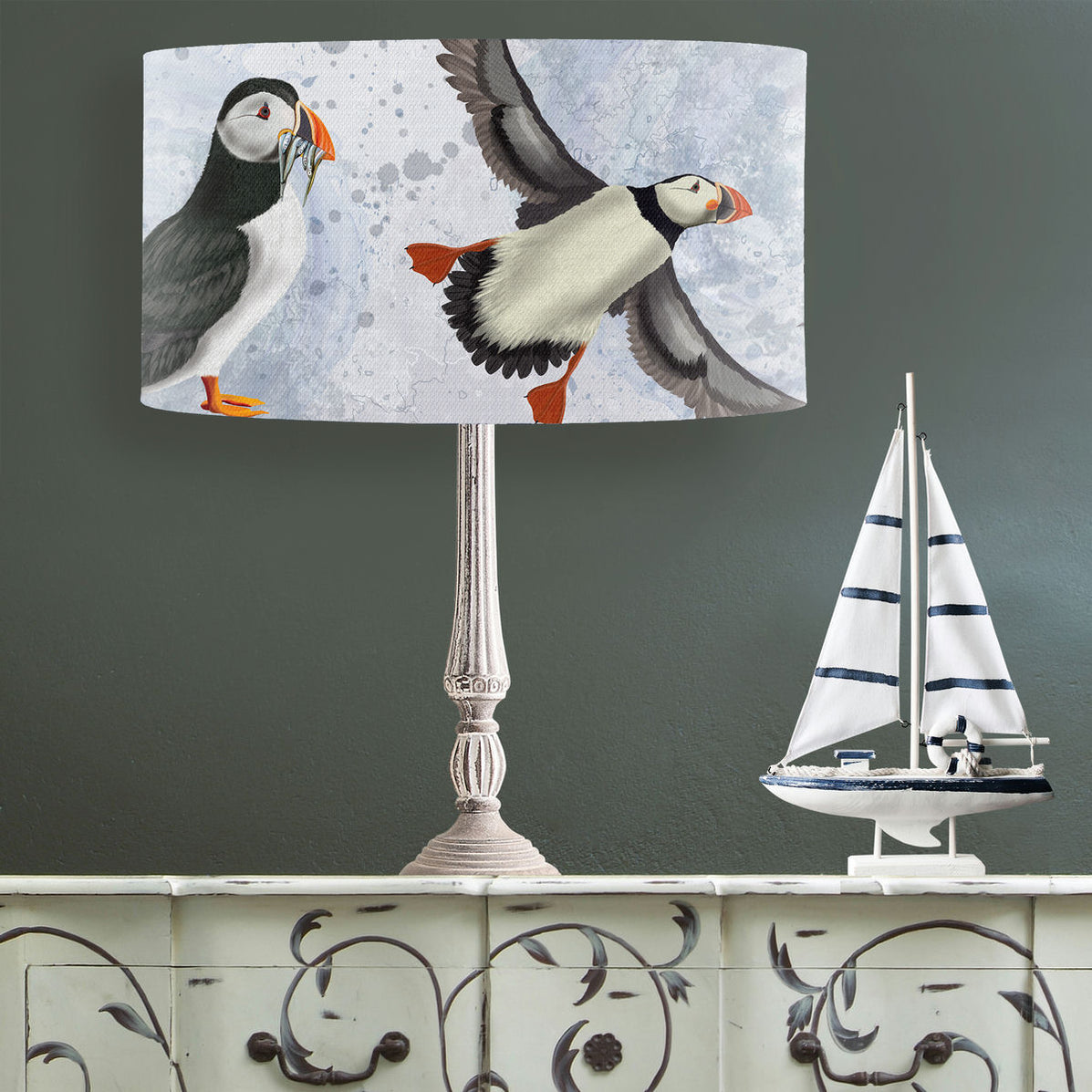 Puffin, Lamp shade, Drum, Pendant Lighting — FabFunky