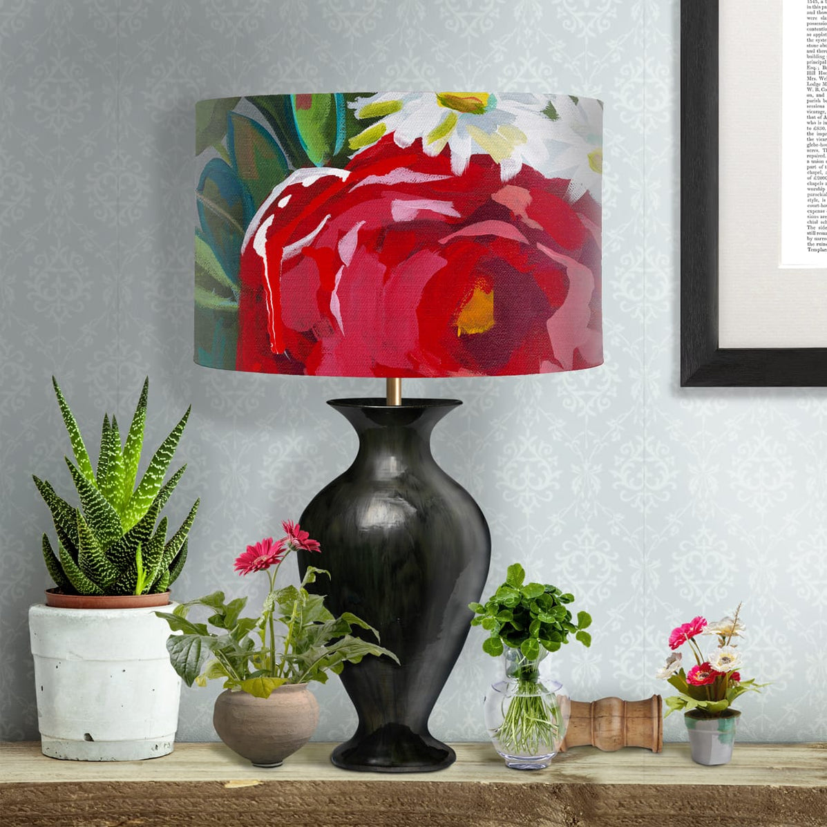 Scarlet Heaven, Loose florals Lamp shade, Drum, Pendant Lighting — FabFunky
