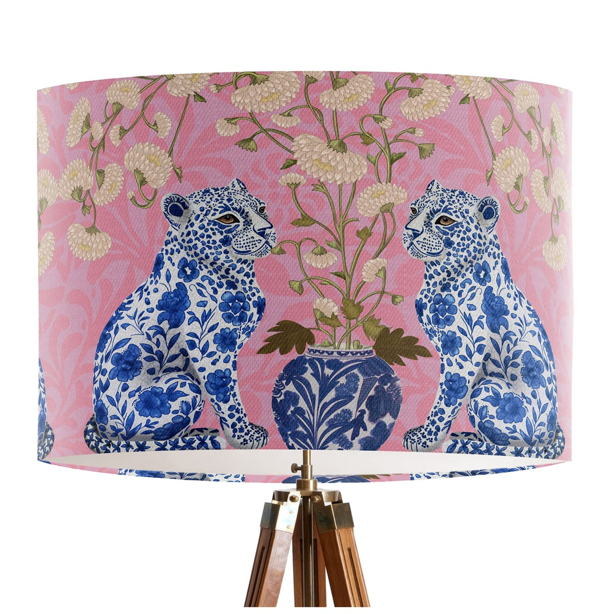 Chinoiserie Leopard Twins on Pink, Lamp shade, Drum, Pendant Lighting ...