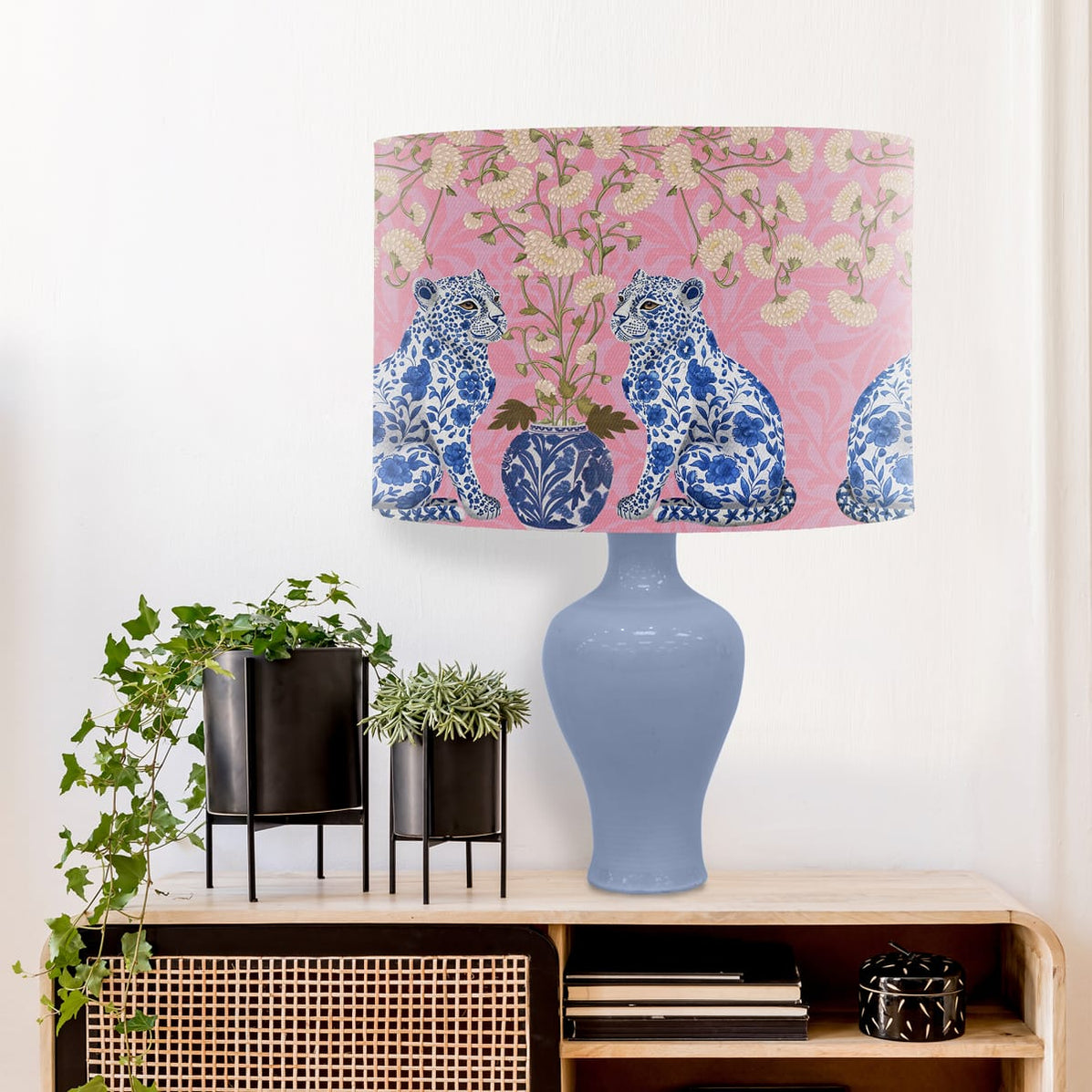 Chinoiserie Leopard Twins on Pink, Lamp shade, Drum, Pendant Lighting ...