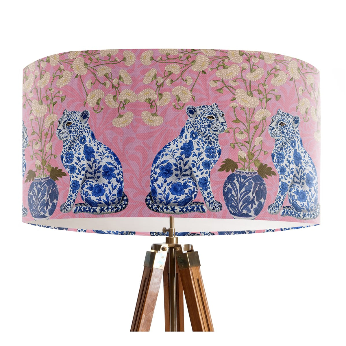 Chinoiserie Leopard Twins on Pink, Lamp shade, Drum, Pendant Lighting ...