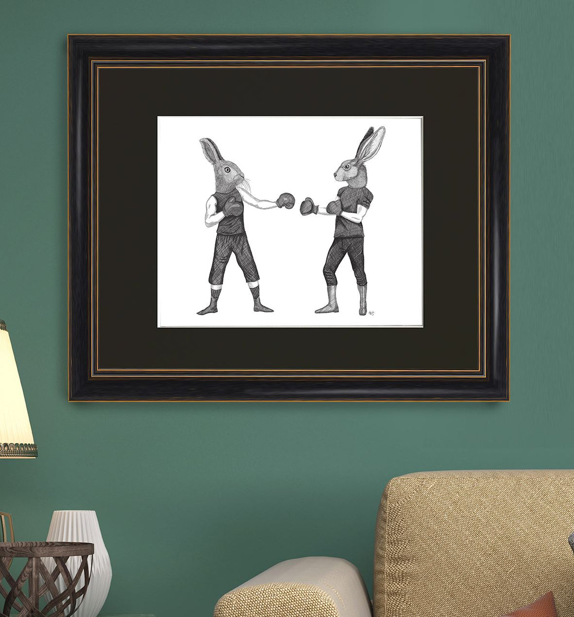 Boxing Hare, Pair, Limited Edition Print of drawing — FabFunky